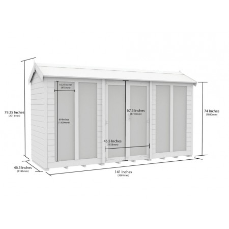 4ft x 12ft Apex Summer House (Full Height Window)