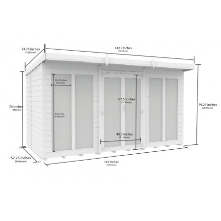 12ft x 5ft Pent Summer House (Full Height Window)