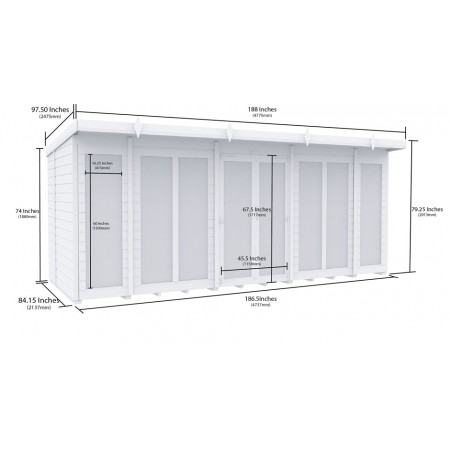 16ft x 7ft Pent Summer House (Full Height Window)